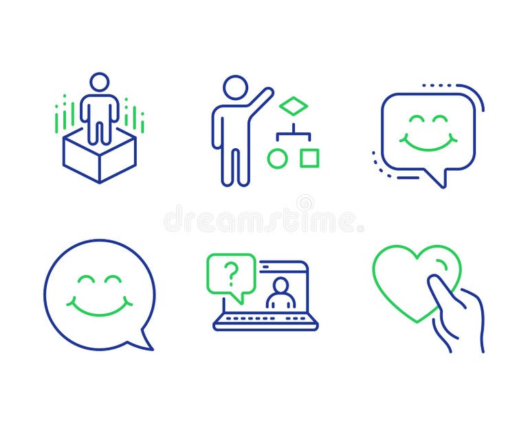 Smile Face, Algorithm and Augmented Reality Icons Set. Faq, Smile Chat and Hold Heart Signs ...