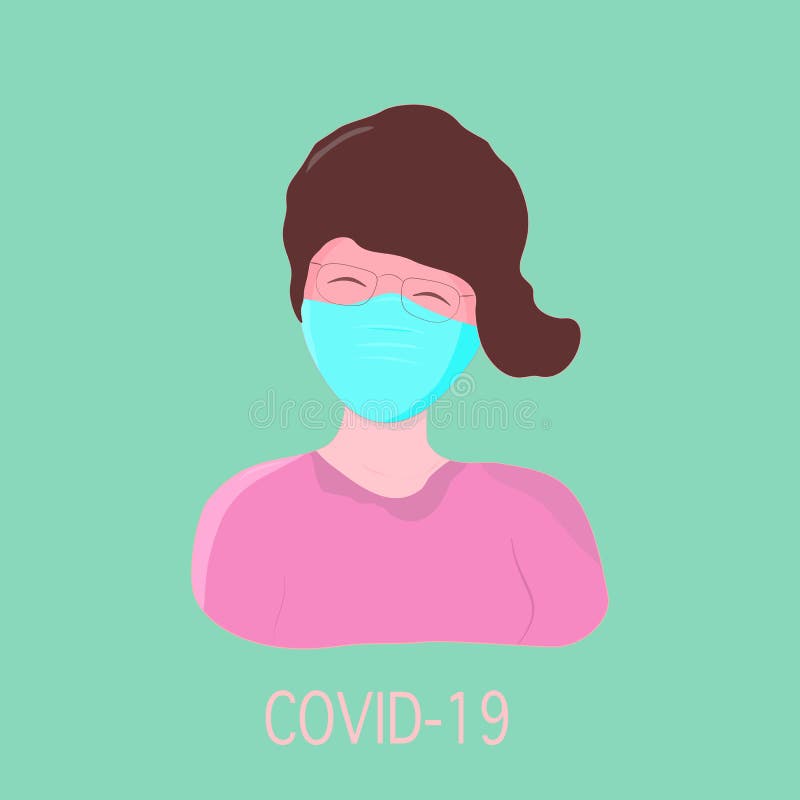 Smile Face Lady in Mask for Protection COVID-19 Coronavirus Background ...