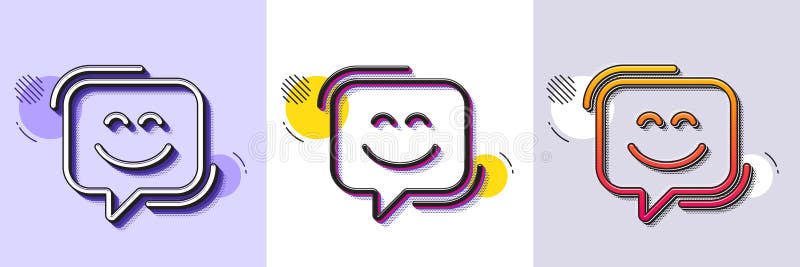 Smile Face Line Icon. Happy Emoticon Chat Sign. Speech Bubble. Halftone ...