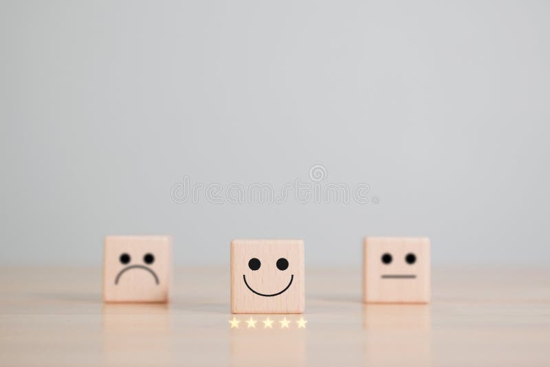 Smile Face Symbol on Wooden Cube Blocks. Satisfaction and Feedback ...