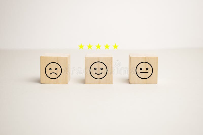 Smile Face Symbol on Wooden Cube Blocks. Satisfaction and Feedback ...