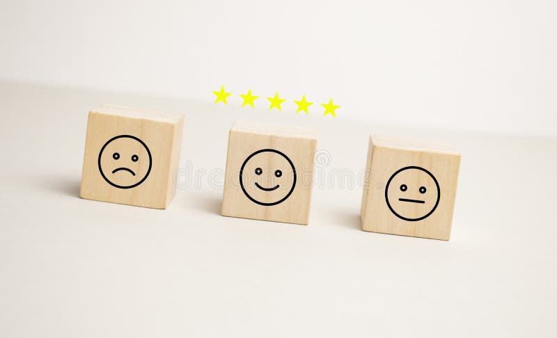 Smile Face Symbol on Wooden Cube Blocks. Satisfaction and Feedback ...