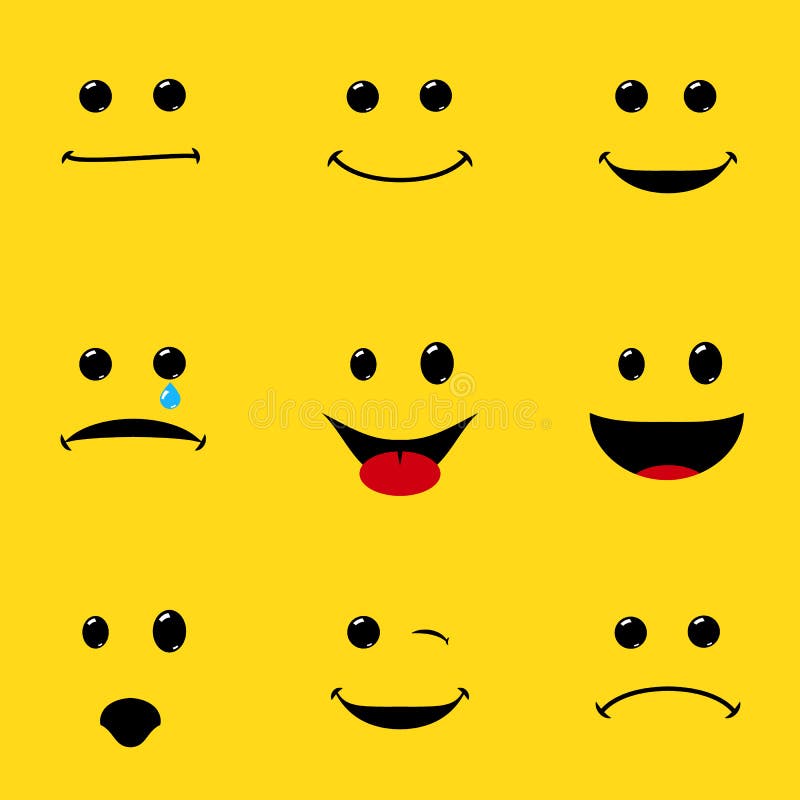 Smile Faces Pack. Different Emotions. Simple Flat Design Stock Vector ...