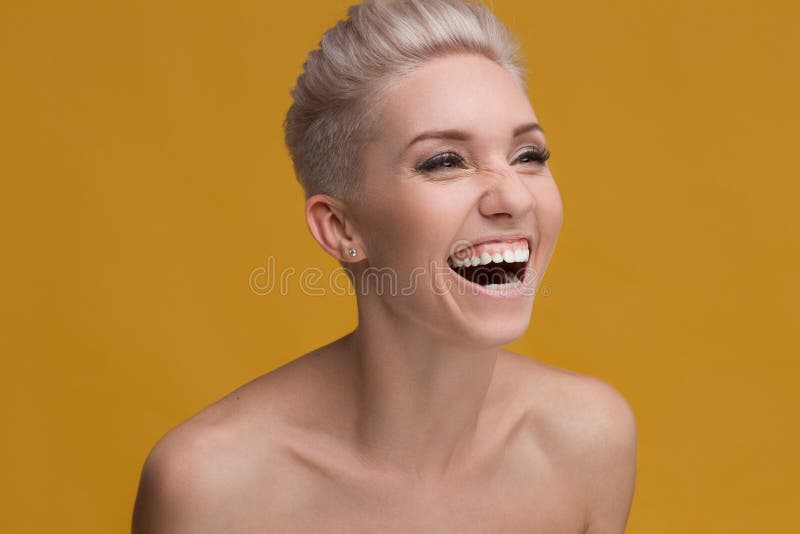 Smile girl stock photo. Image of woman, wall, yellow - 68742348