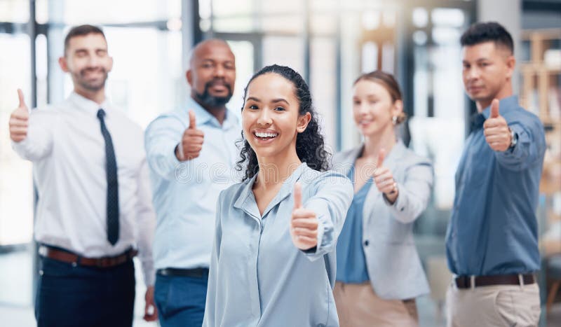 Smile, Group of Business People in Portrait with Thumbs Up and Pride at ...