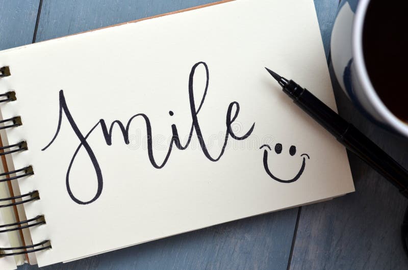 SMILE Hand-lettered in Notepad Stock Photo - Image of depressed, mental ...