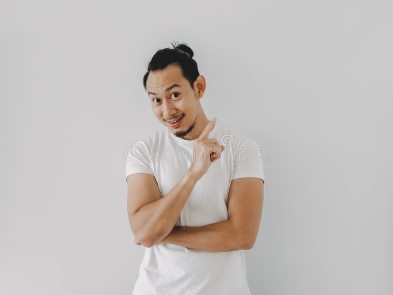 Smile Happy Man Looking at the Empty Content Isolate on White Stock ...