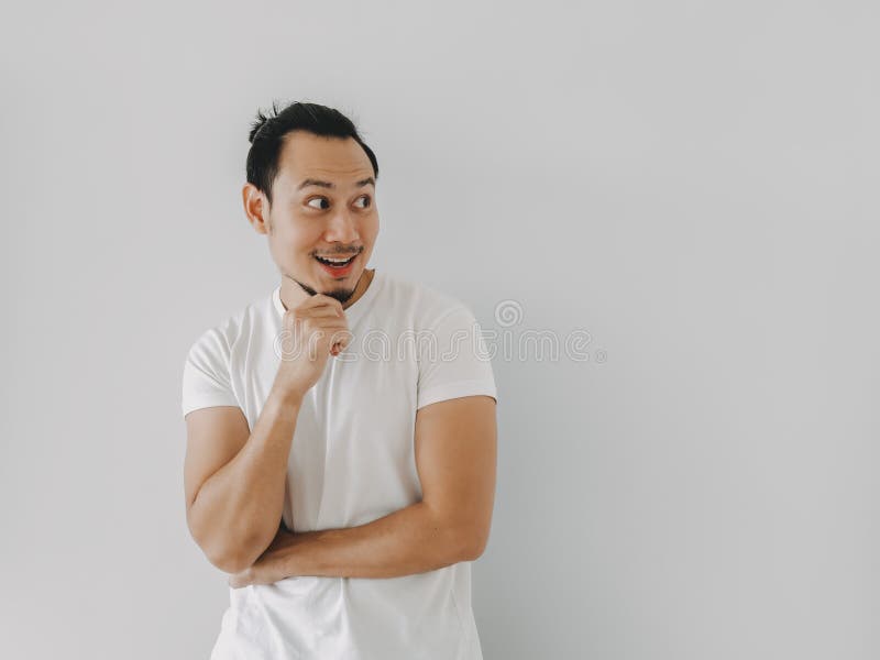 Smile Happy Man Looking at the Empty Content Isolate on White Stock ...