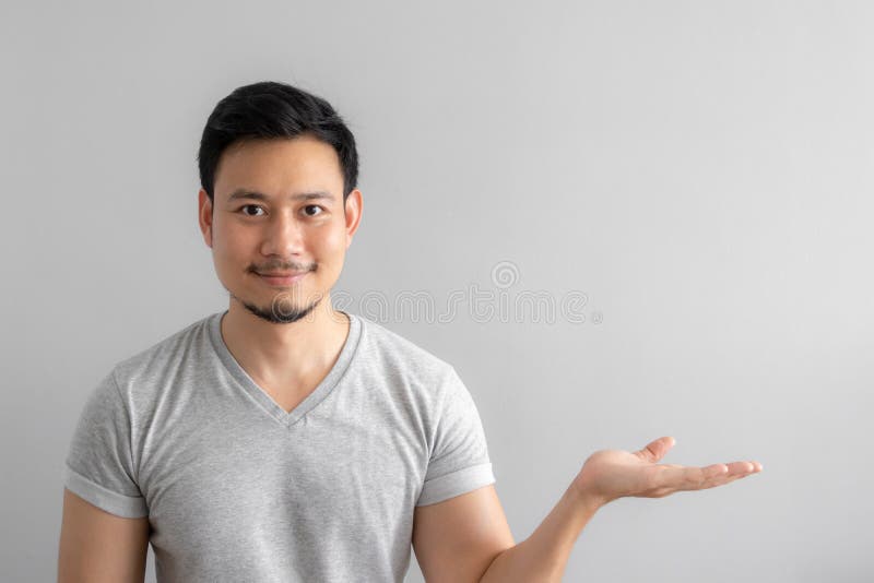 Smile and Happy Face of Man Point To Present an Empty Space of Content ...