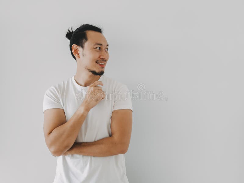 Smile Happy Man Looking at the Empty Content Isolate on White Stock ...