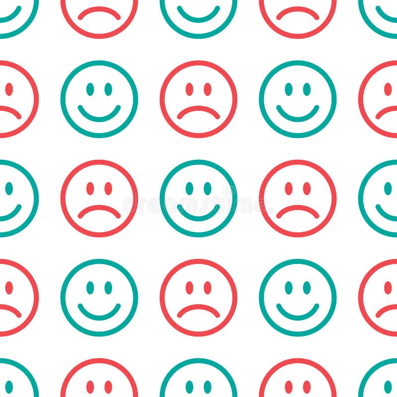 Smile Icon Pattern. Happy and Sad Faces. Vector Abstract Background ...