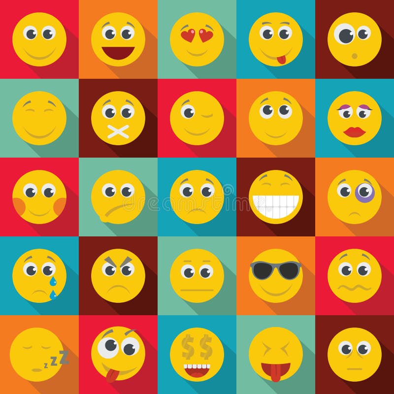 Smile icon set, flat style stock illustration. Illustration of emotion ...