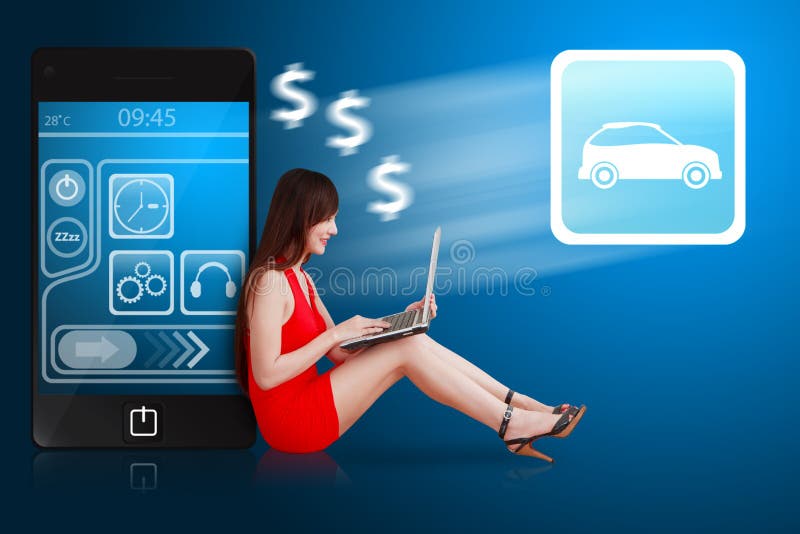 Smile Lady Working with Laptop and Mobile Phone Stock Image - Image of ...