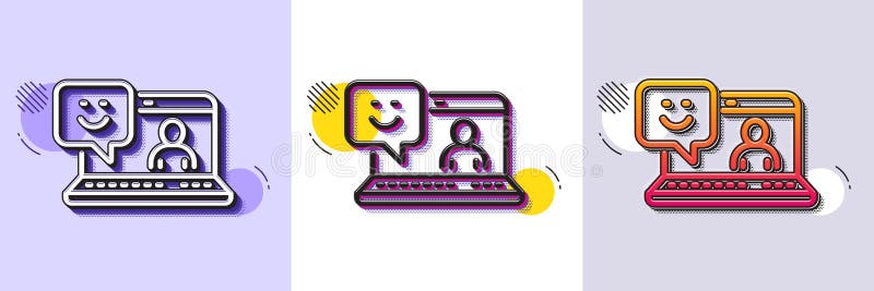 Smile Laptop Line Icon. Positive Feedback Rating Sign. Halftone Dotted ...