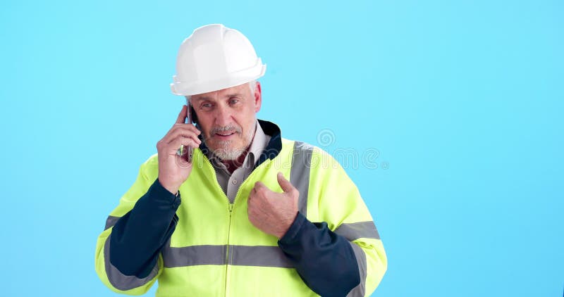 Smile, Man and Construction Worker with Phone Call in Studio ...