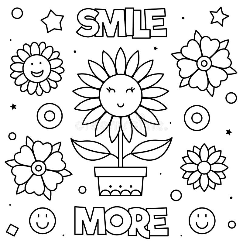 Smile More. Coloring Page. Vector Illustration of Flowers. Stock Vector ...