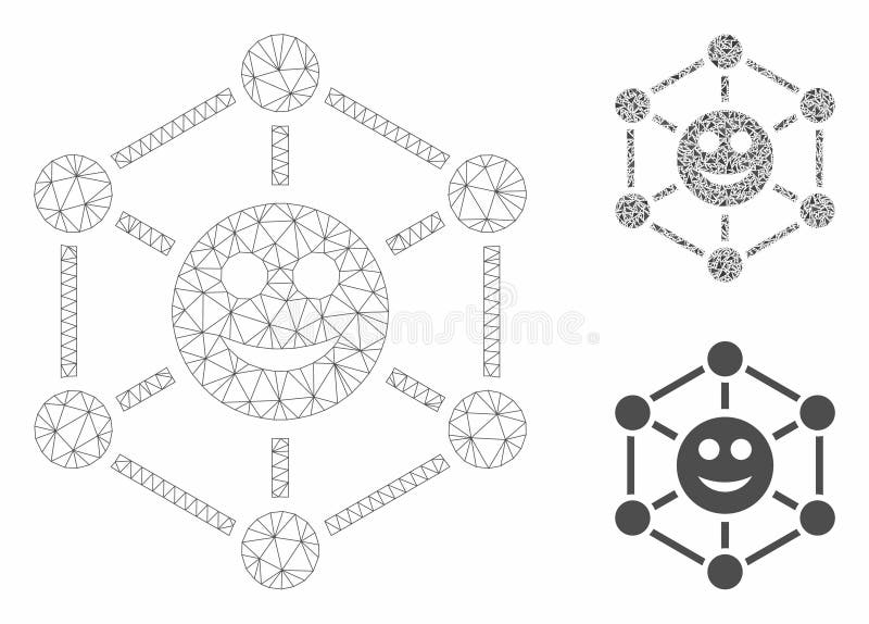 Smile Network Vector Mesh Wire Frame Model and Triangle Mosaic Icon ...