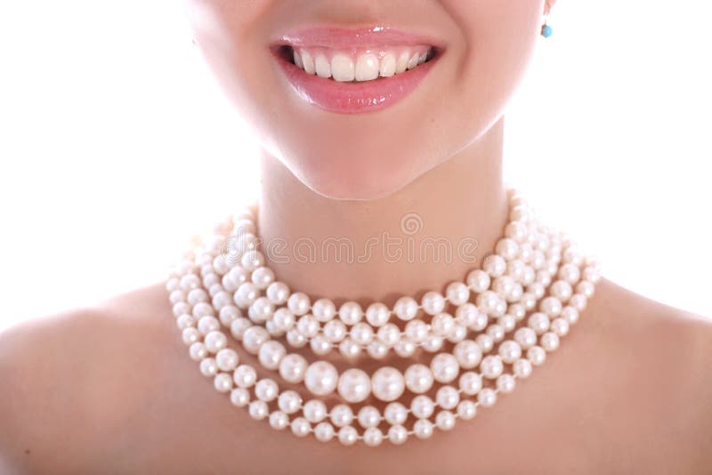 Girl Holding Pearl Necklace Stock Image - Image of hold, mouth: 9612719