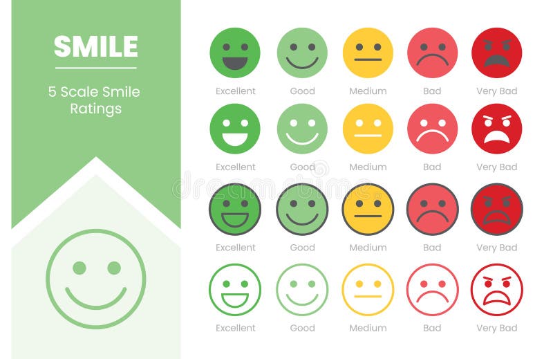 Smile Rating Customer Experience with 5 Symbol Concept Icon Set ...