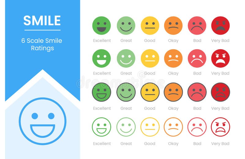 Smile Rating Customer Experience with 6 Symbol Concept Icon Set ...