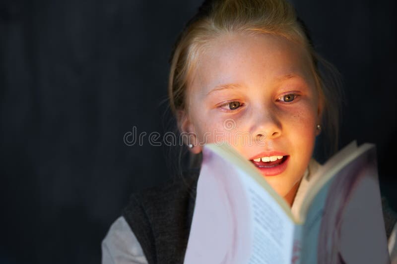 Smile, Reading and Child Student with Book in Classroom for Knowledge ...