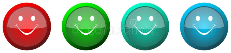Smile Round Glossy Web Icon Set, Colorful Buttons Isolated on White ...