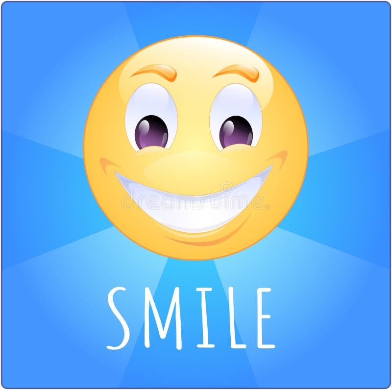 Smile on Square Blue Background with Violet Eyes Stock Vector ...