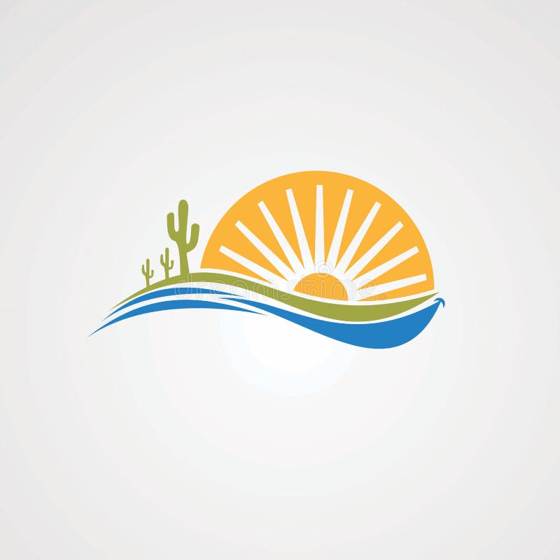 Smile Sun with Cactus and Wave Logo Vector Concept, Icon, Element, and ...