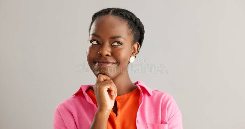 Smile, Thinking and Black Woman in Studio with Idea, Solution or ...