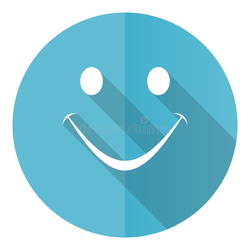Smile Vector Icon, Flat Design Blue Round Web Button Isolated on White ...