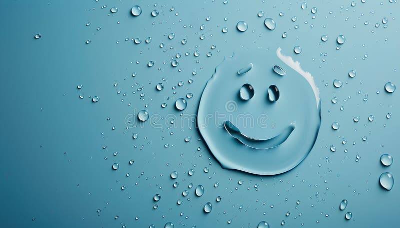 Smile Water Drops on Blue Background Stock Photo - Image of cutout ...