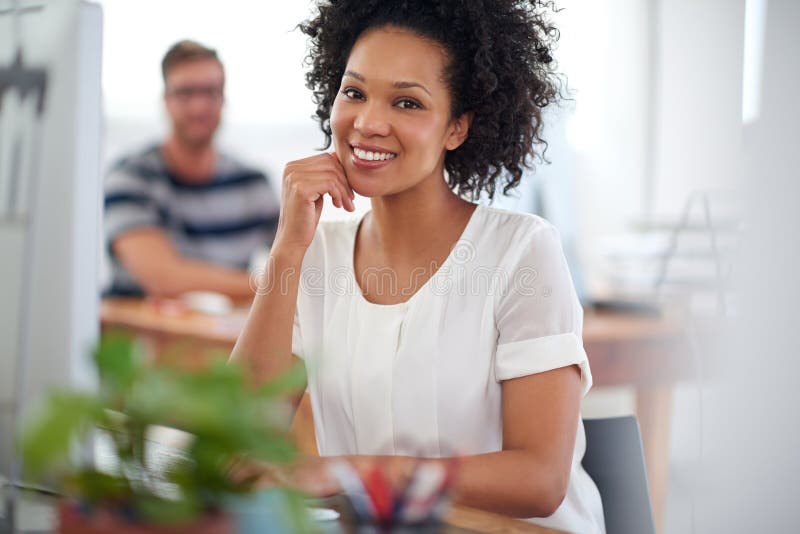 Smile, Web Design or Portrait of African Woman on Computer for Digital ...