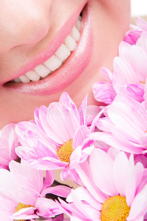 Smile Of Woman With Flowers Stock Photo - Image of make, glamour: 11061792