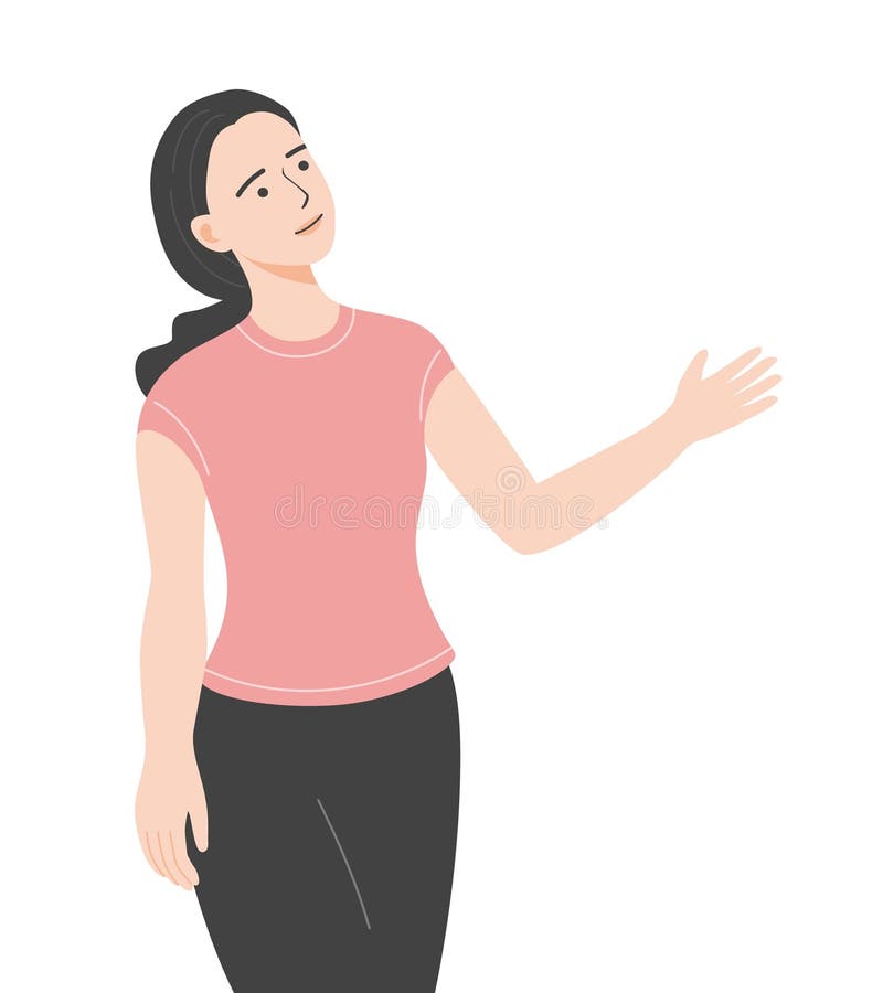 A Smile Woman with Presenting Hands, Flat Vector Illustration. Stock ...