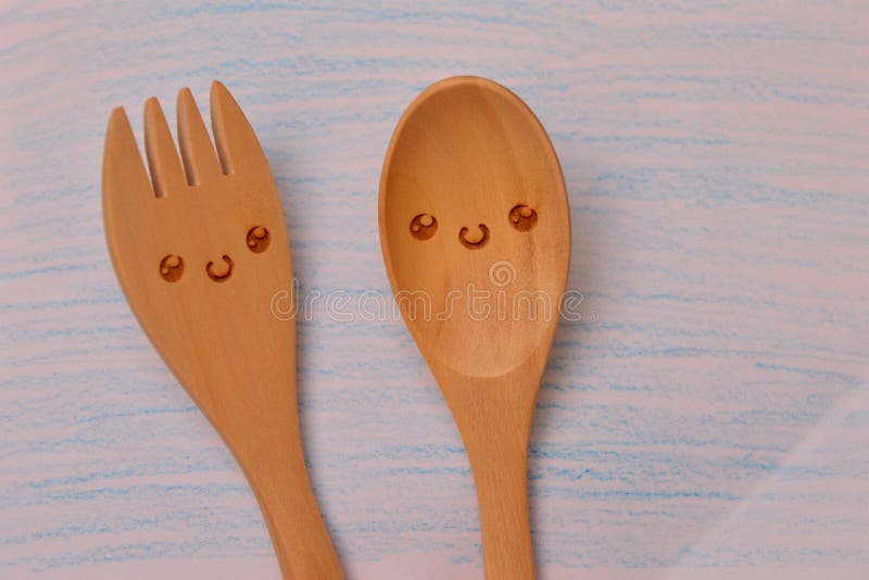 Smile Wooden Spoon and Fork. Stock Image - Image of face, spoon: 66940465