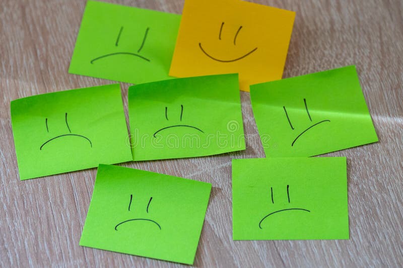 Smiley and Angry Faces are Drawn on the Sticker Sheets Green, Yellow ...