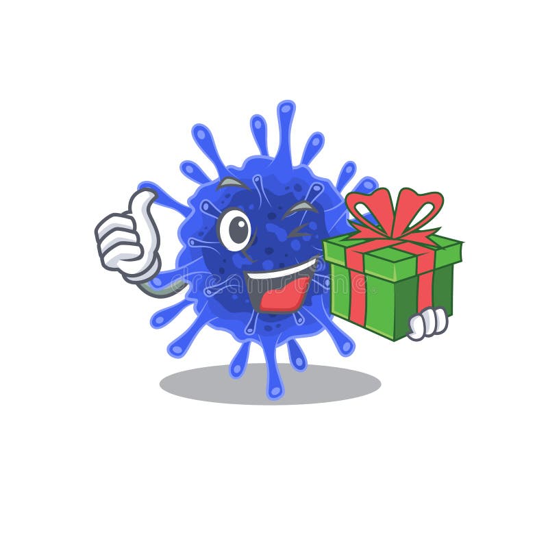 Smiley Bacteria Coronavirus Cartoon Character Having a Gift Box Stock ...
