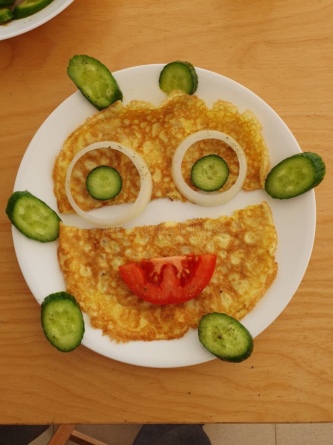 Smiley Breakfast Omelet with Vegetables Stock Image - Image of omlete ...