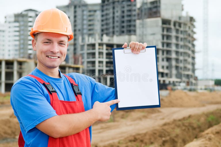 Smiley Builder with Clipboard Stock Image - Image of builder, pointing ...