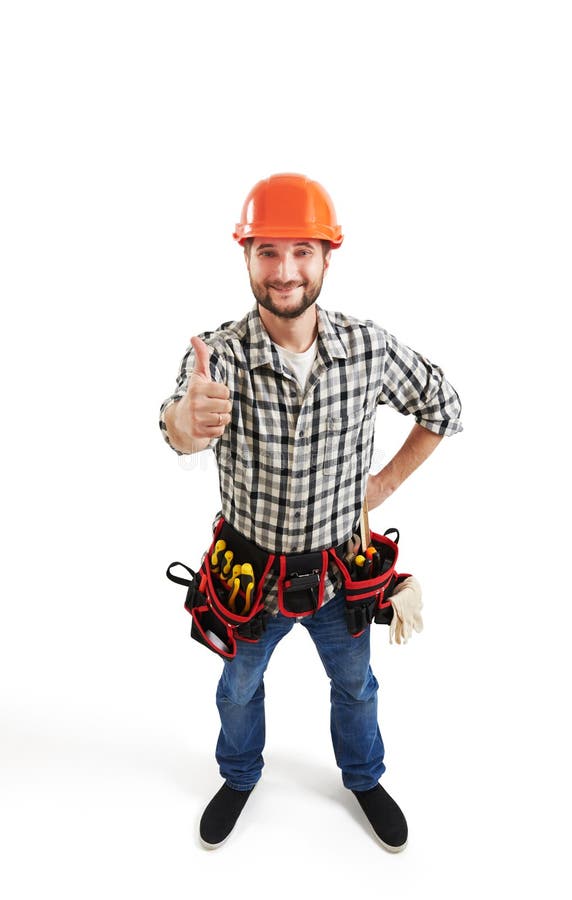 Smiley Builder in Hard Hat and Belt Stock Photo - Image of person ...