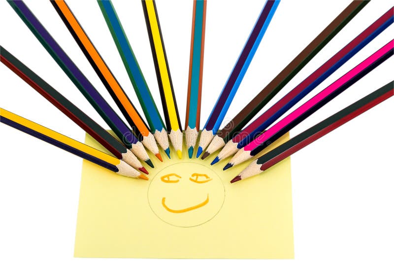 A Smiley from Colored Pencils and a Yellow Sticker with a Painted Face ...