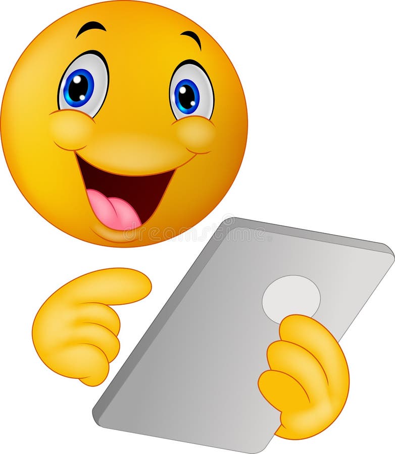 Smiley Del Emoticon Usando La Tableta Ilustración del Vector ...