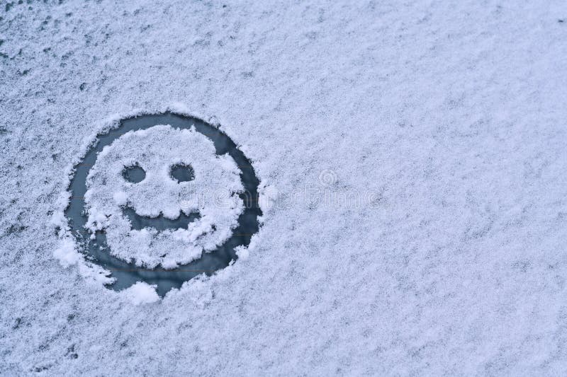 Smiley Drawing in the Snow. on the Glass. Mock Up Stock Image - Image ...