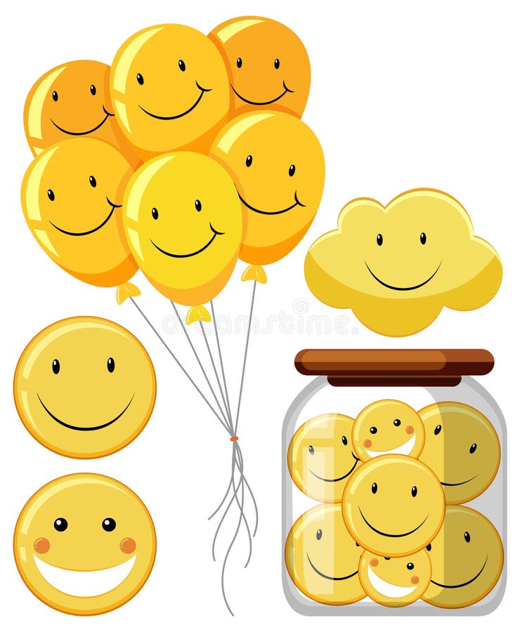Smiley Emoji Wiht Different Object Stock Vector - Illustration of face ...