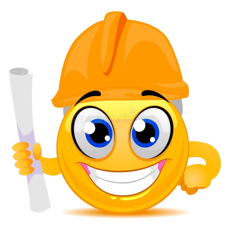 Smiley Emoticon Wearing Engineer Cap while Holding a Rolled Paper Stock ...