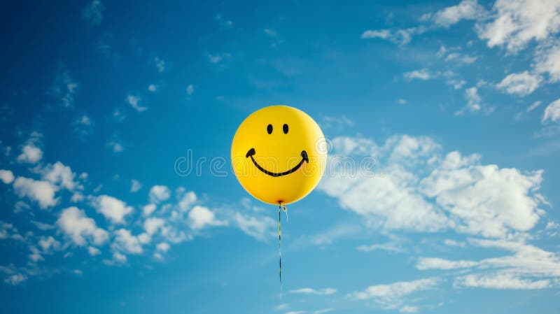 Smiley Face Balloon Floating in the Air Stock Photo - Image of ...