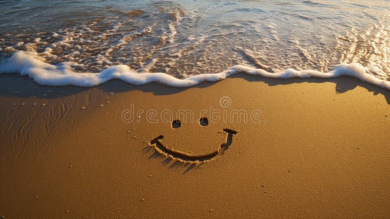 Smiley Face on Beach with Ocean Waves. Stock Illustration ...