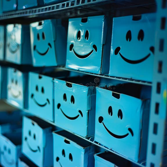 Smiley Face Boxes on a Shelf Stock Image - Image of smiley, shelf ...
