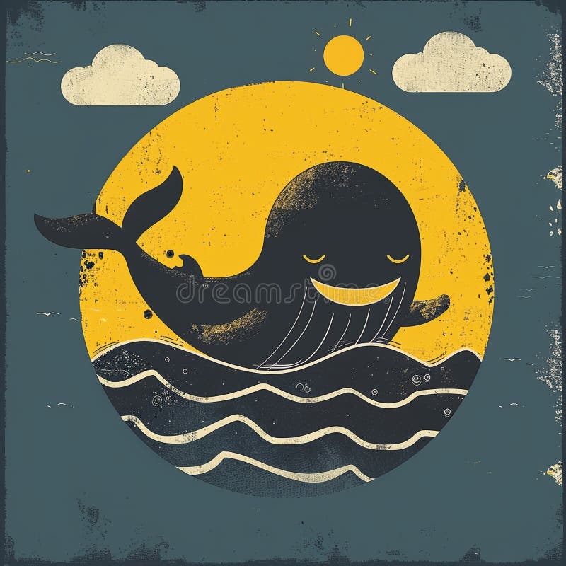Smiley Face Breaching Whale Ocean Stock Illustration - Illustration of ...