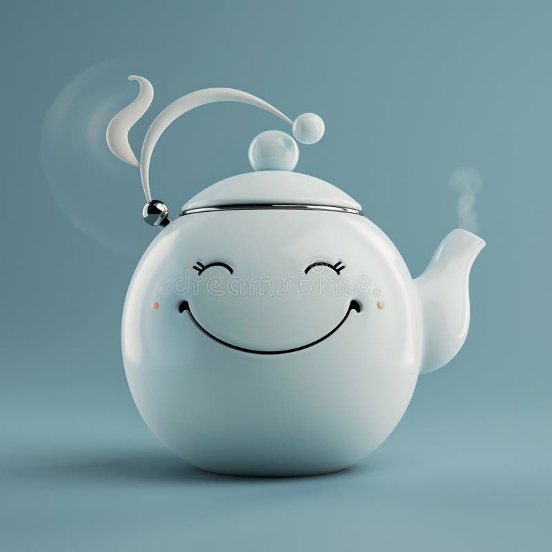Smiley Face Brewing Tea with a Kettle Stock Illustration - Illustration ...